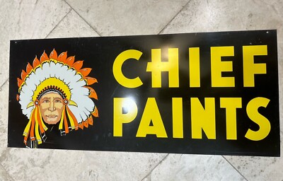 Vintage 1960’s Chief Paint Paint Tin Sign Original Double Sided Indian ...