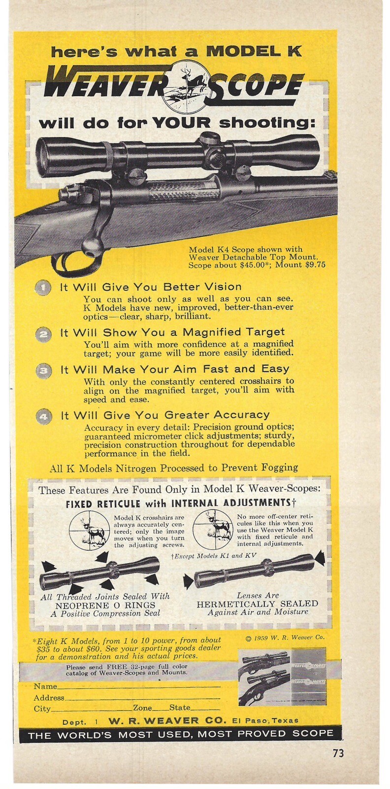 1959 Weaver Scope Model K Will Do For Your Shooting Too Mount Vintage ...