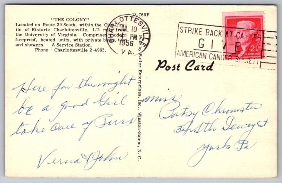 Postcard The Colony Motor Court Charlottesville Virginia 1950s | eBay