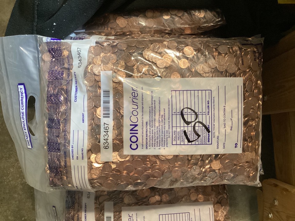 $50.00 face value bag of US Pennies in a bank bag, UNSORTED. (5000 ...
