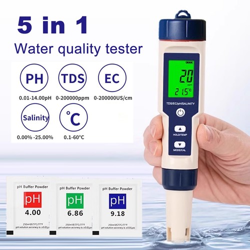 5 In 1 LCD Digital PH/TDS/EC/Salinity/Temperature Water Quality Meter ...