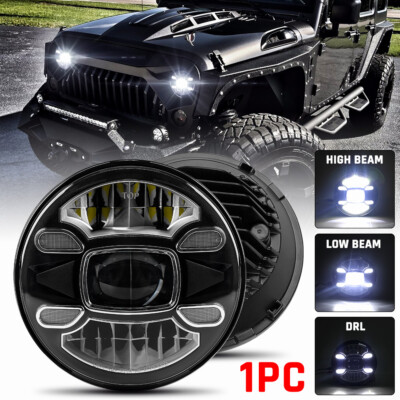 Black 7" Round LED Headlight Unique DRL for Jeep 2007-2018 Wrangler JK ...