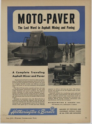 1946 H & B Hetherington and Berner Ad: Moto-Paver Pictured ...