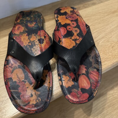 PAUL SMITH men's Black leather sandals with floral footbed-US size 9 ...