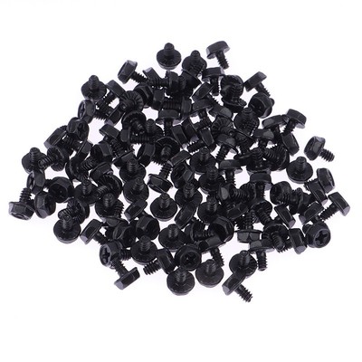 100x lot of 6/32" hex HDD PSU black screws from desktop PC tower case ...
