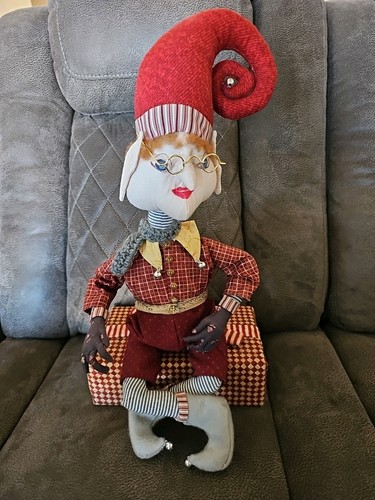 Vintage Handmade Elf "Orlof" Sitting On A Box Doll Primitive Bells | eBay