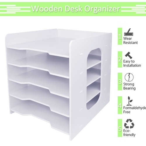 Desk Paper Storage Tray 5 Tier File Organizer Sorter Mail Letter Holder ...