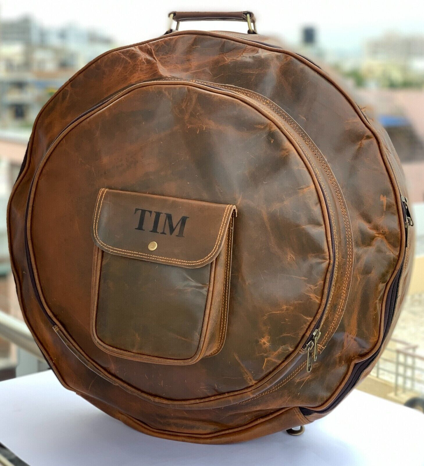 Cymbal Bag Backpack Buffalo Leather Case Padded Dividers Cymbal ...