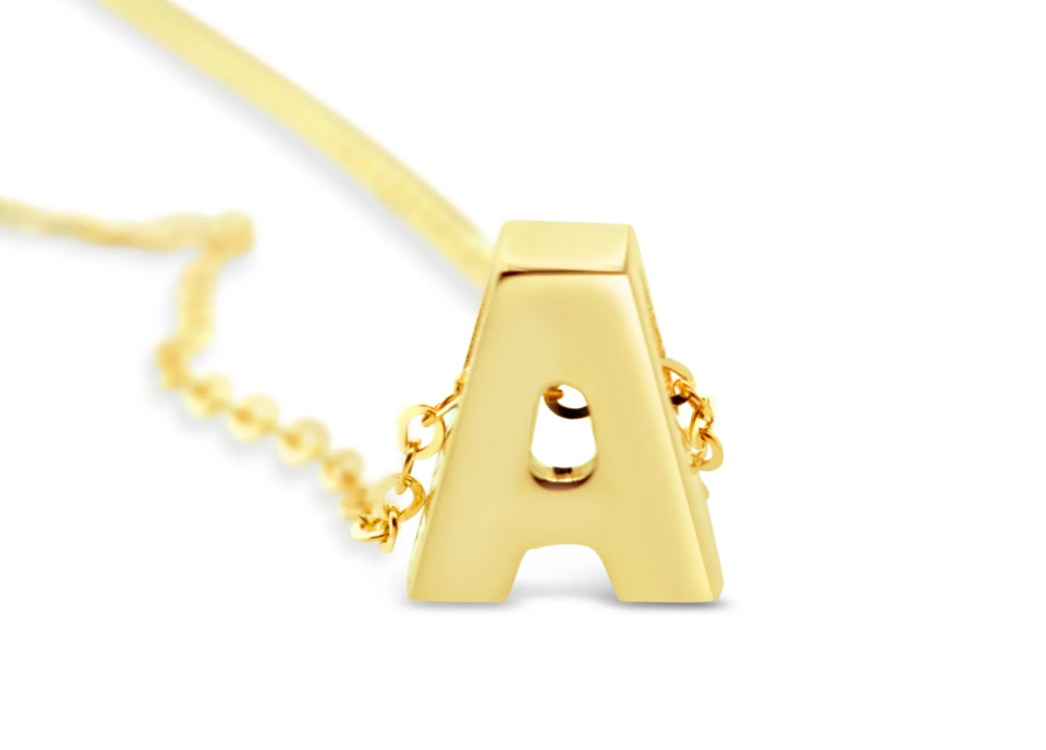 14k Solid Yellow Gold Block Letter Initial Pendant Necklac A-Z Charm ...