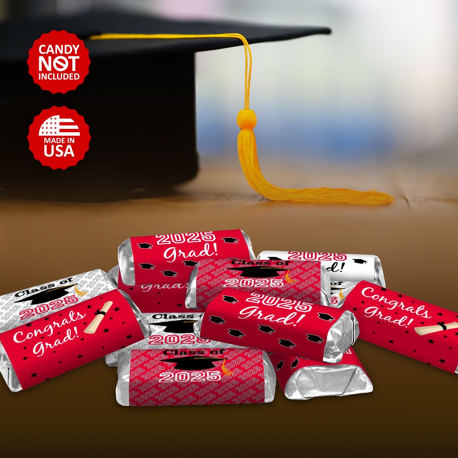 Class of 2025 Graduation Mini Candy Wrapper | Set of 60 Stickers | Red ...