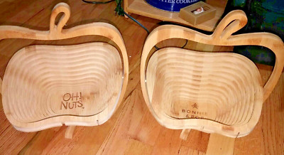 Oh Nuts Bonnie And Pop Brown Wooden Apple Shaped Collapsible Basket lot ...