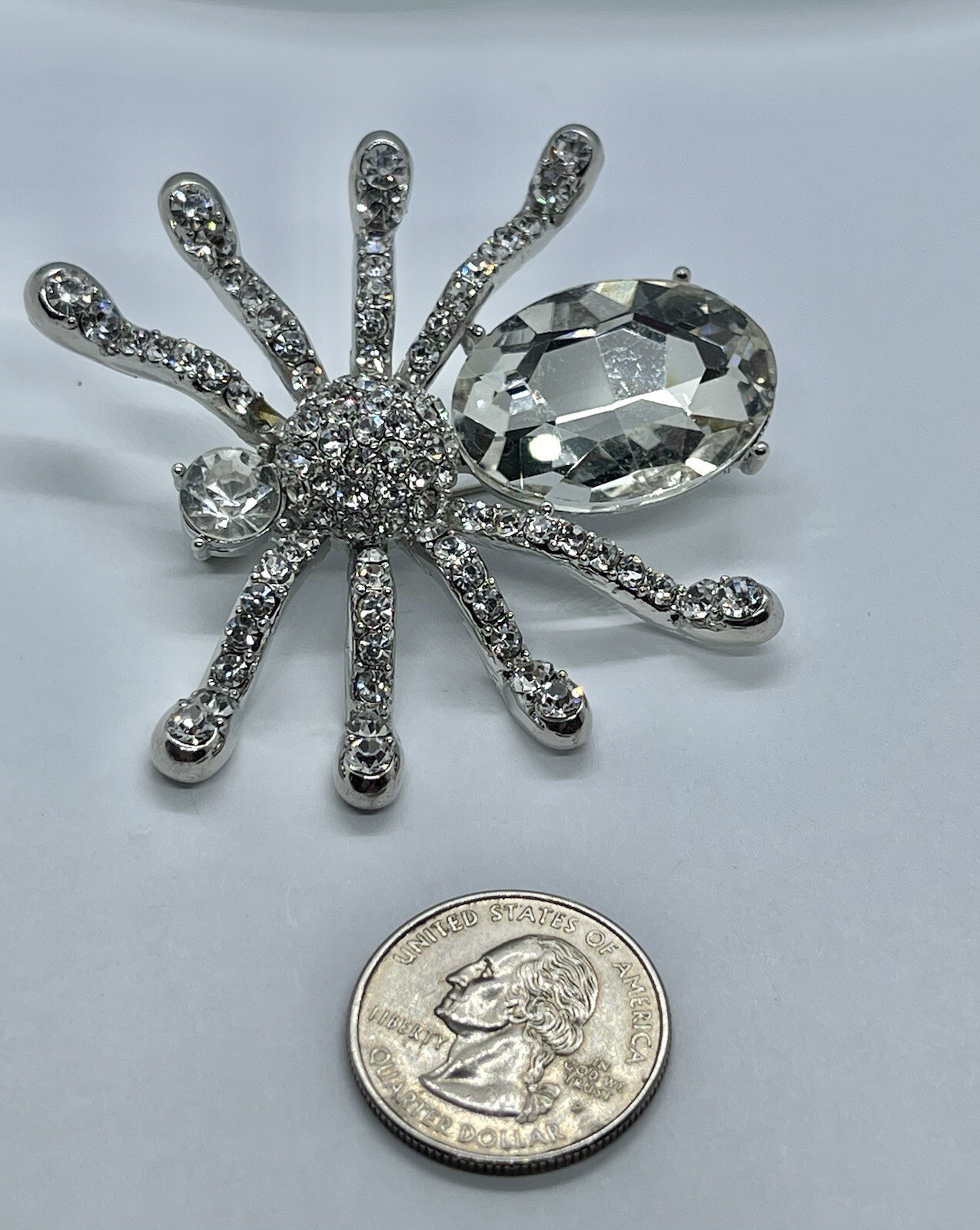 Vintage Large Clear Rhinestone SPIDER Silvertone Broo… - Gem