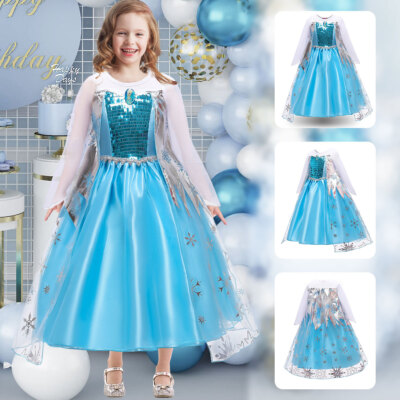 Cos Frozen Elsa Dress Up Girls Fancy Cosplay Kids Costume Party Outfit ...