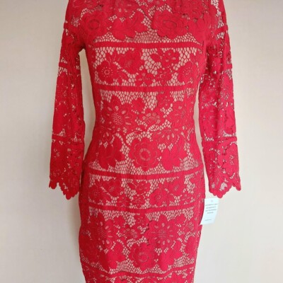 For Love & Lemons sexy red lace open back formal evening party mini ...