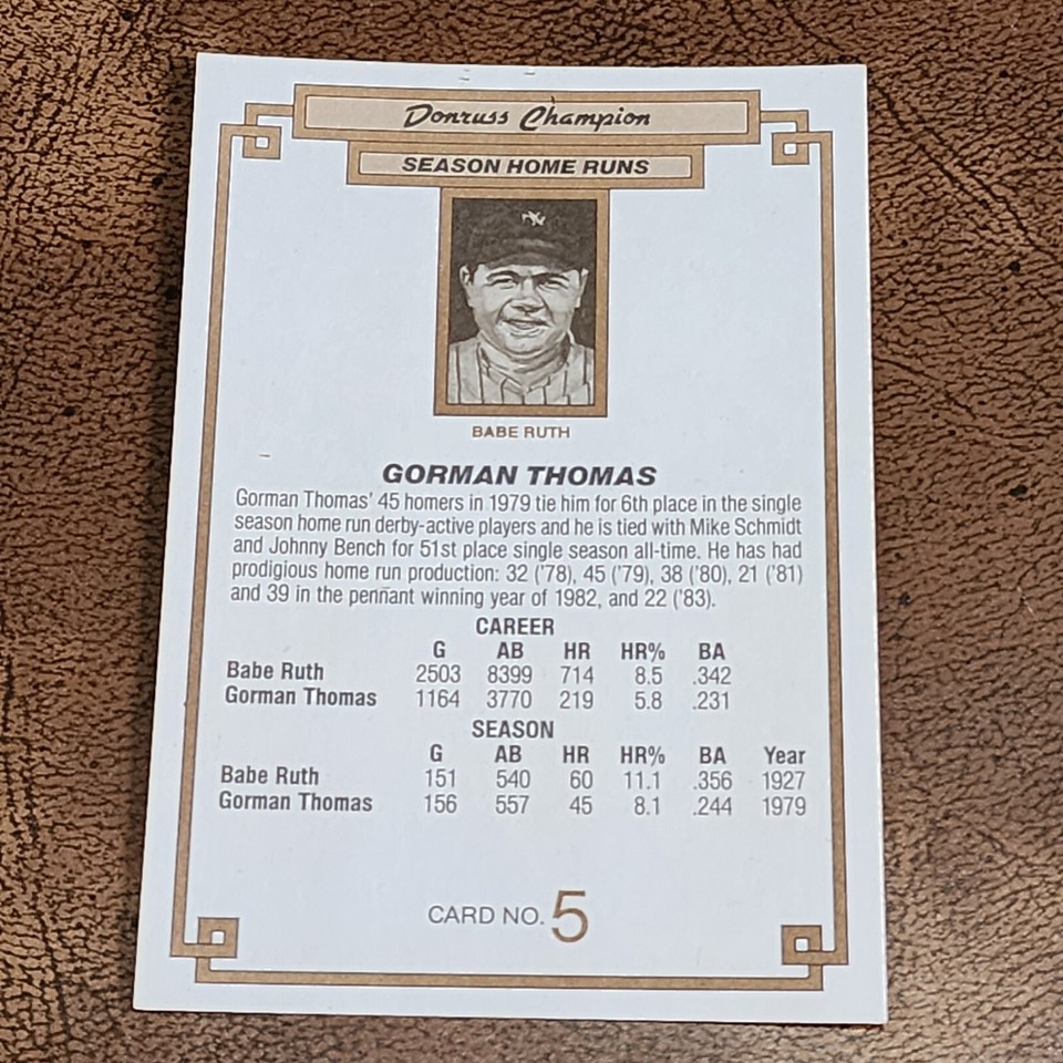 1984 Donruss #5 Gorman Thomas Cleveland Indians Baseball Cardl | eBay