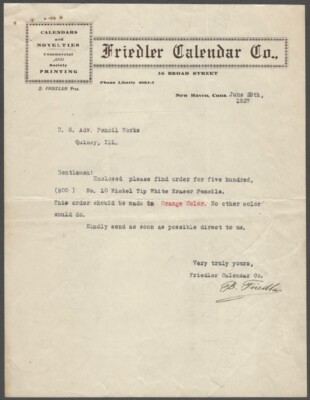 Friedler Calendar Company Novelty Items New Haven Connecticut 1937 ...