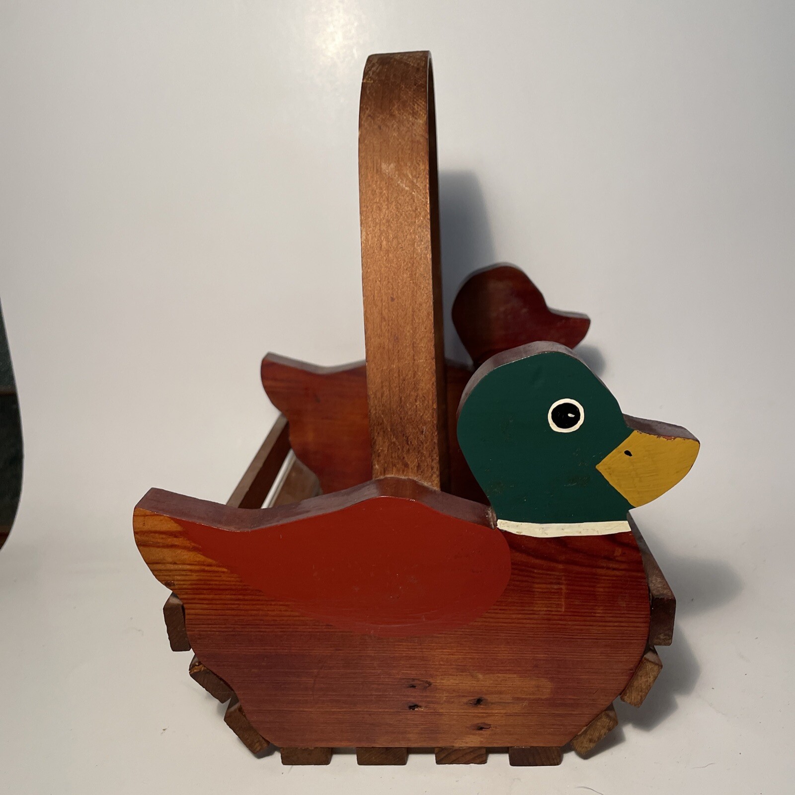 Vtg Mallard Duck Wooden Slat Basket Farm House Style Hand Made Country ...