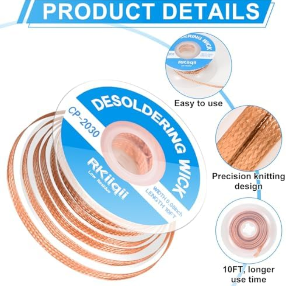 3Pcs Solder Wick Braid Kit with Flux, Low Residue Desoldering Wire 10ft ...