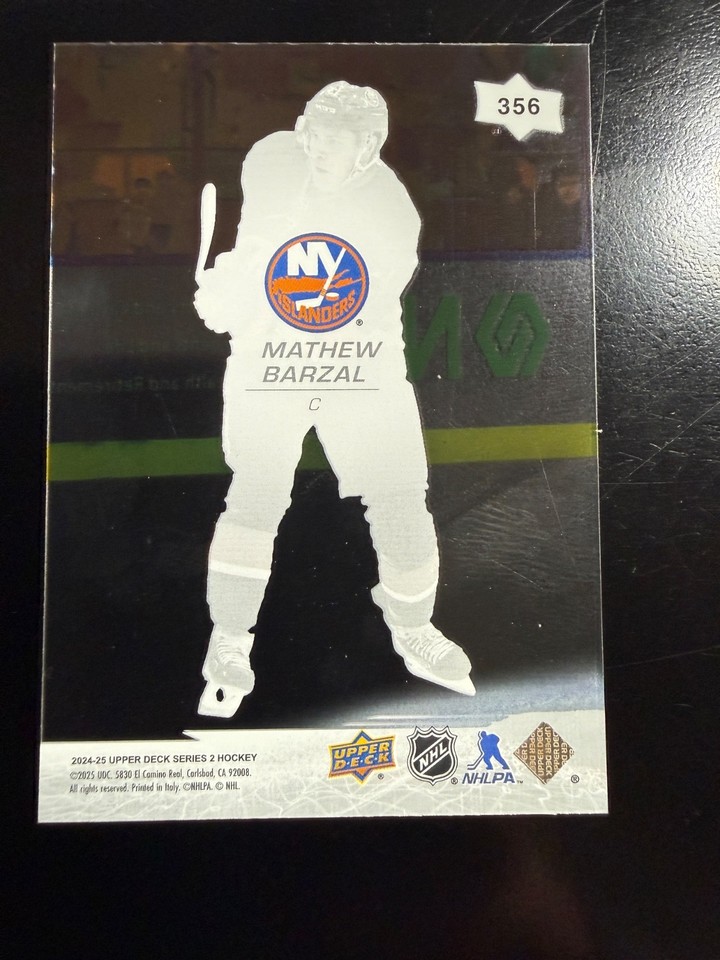 Mathew Barzal 2024-25 Upper Deck Series 2 Clear Cut Parallel Card #356 ...