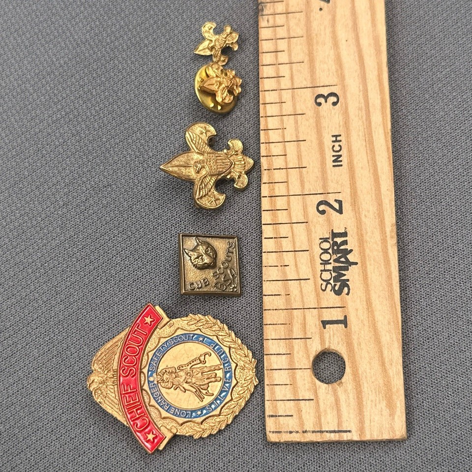 VTG Boy Scouts BSA Pin Lot Chief Scout Lone Ranger Cub Scouts Gold Tone ...