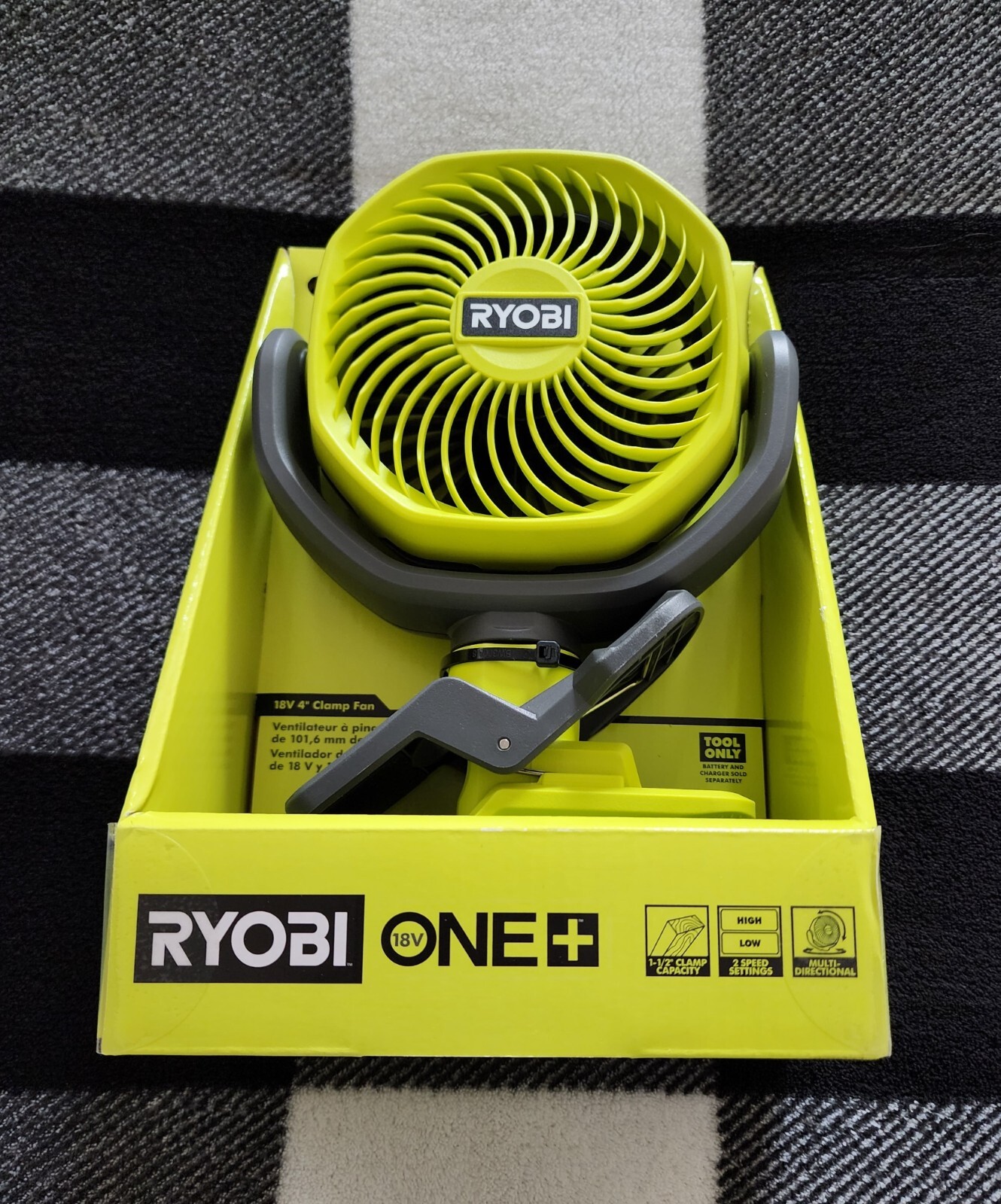RYOBI 18V ONE+ Cordless 4 in. Clamp Fan (PCF02B) + 2Ah Battery ...