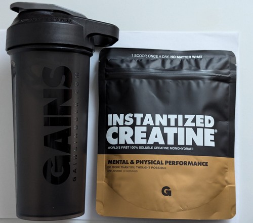Instantized Creatine Monohydrate Gains in Bulk - 30 servings + Shaker ...
