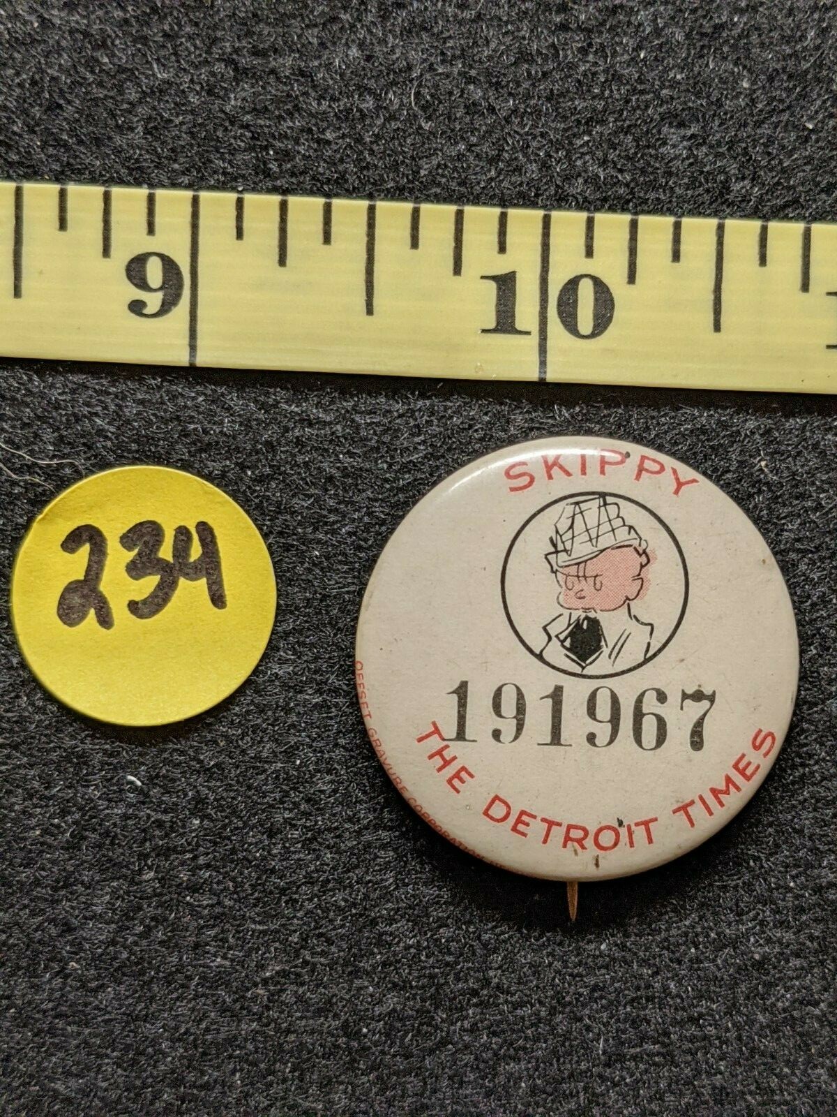 Skippy #191967 1930's The Detroit Times comic strip pinback button with ...
