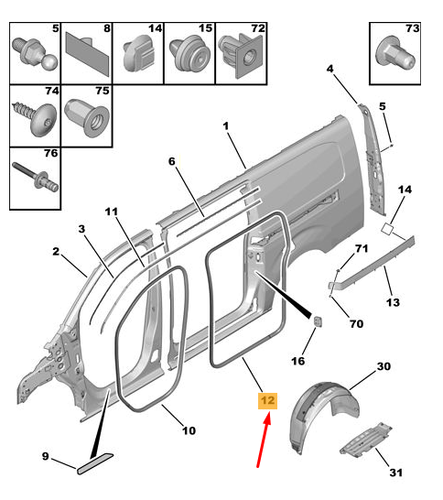 Joint d'entrée de porte latérale arrière gauche CITRO N JUMPY MK3 ...