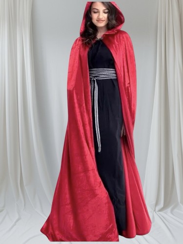 Vglook Red Velveteen Hooded Cape Cloak Open Front Size One Size Fits ...