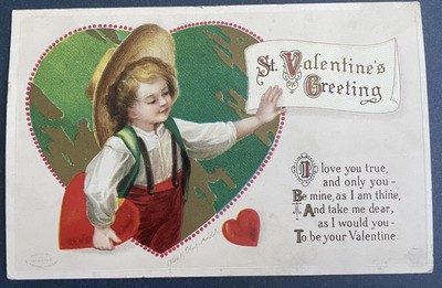 Postcard Valentine’s Day Greeting Ellen Clapsaddle Boy Suspenders ...