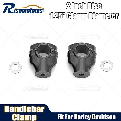 Black 2'' Tall 1-1/4'' Handlebar Risers For Harley Softail Breakout Fat ...
