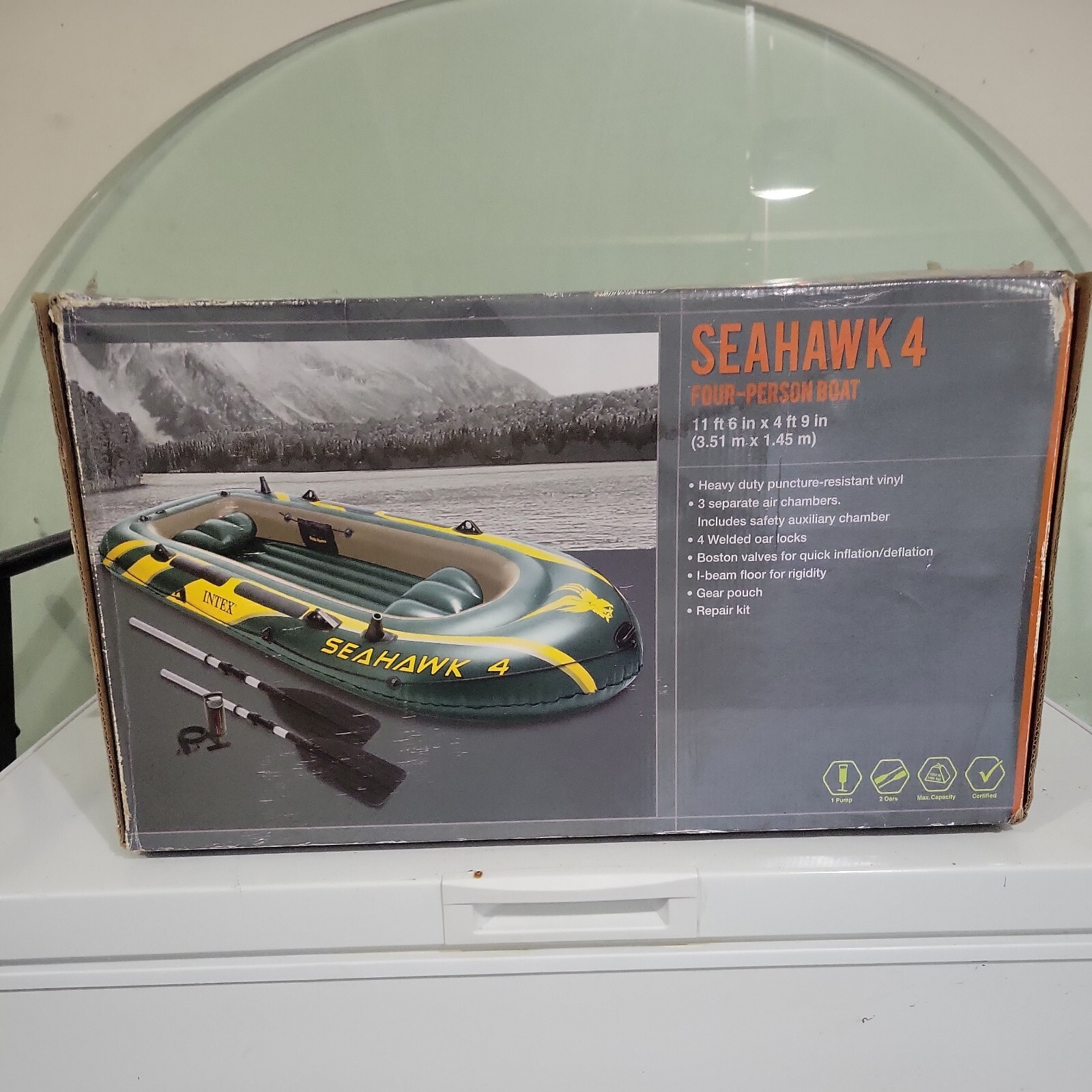 Intex 68351EP Seahawk 4 Inflatable Boat Set with Oars and Air Pump ...