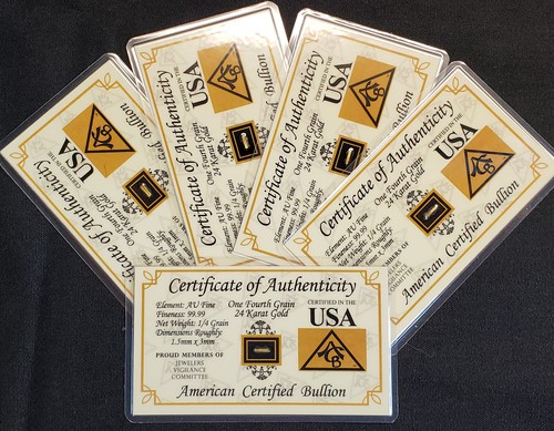 GOLD x5 ACB 1/4GRAIN 24K SOLID BULLION MINTED BAR 9999 FINE CERT ...
