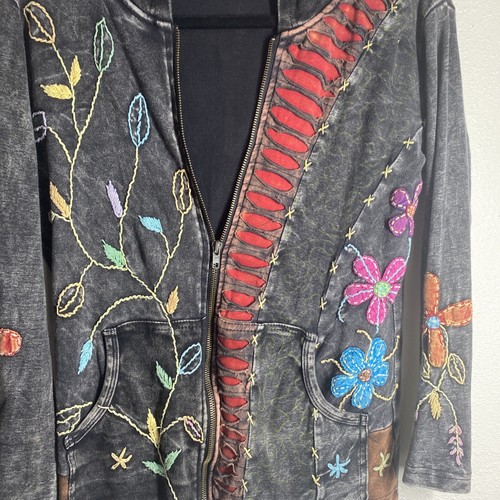 Rising International Hoodie Women's Sm Zip Jacket Embroidered Boho ...