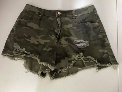 NOBO junior size 13 cut off camo distress shorts green | eBay