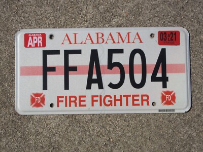 March 2021 Alabama Firefighter License Plate AL Firemen Fire Fighter ...