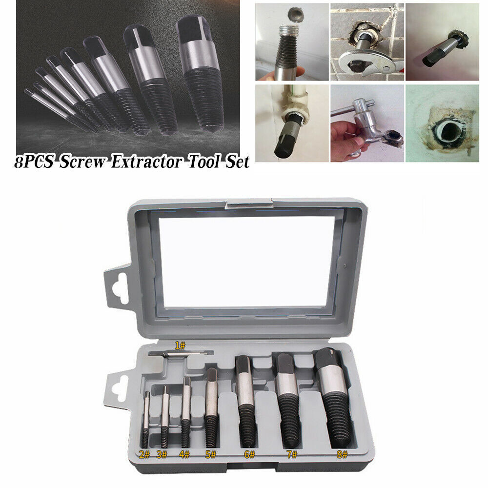 8PCS Screw Extractor Tool Set Broken Pipe Valve Screws Bolt Remover ...