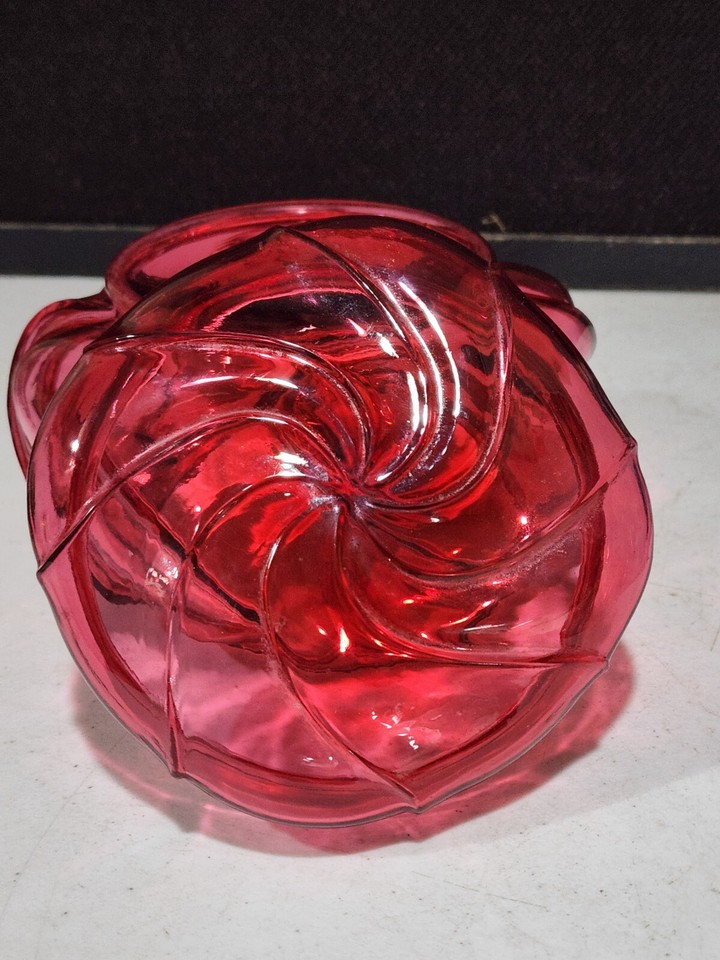 Fenton Cranberry Glass Wavecrest Large 6" Dresser Jar Powder Box Candy ...