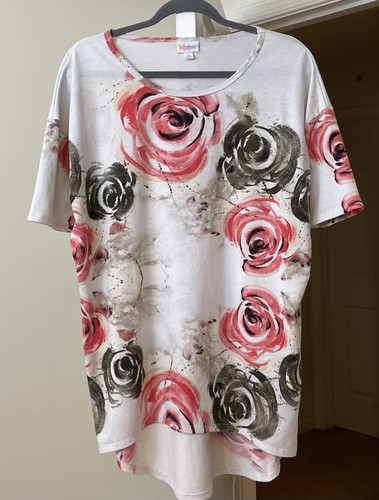 LulaRoe Top Pink Rose Floral Knit Tunic Pullover Coastal Bohemian Women ...