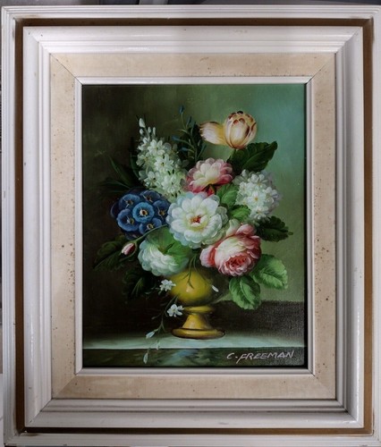 Vintage BeautifulHand Painted Floral Oil Painting On Canvas by C ...