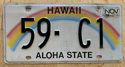 HAWAII RAINBOW GRAPHIC VANITY LICENSE PLATE " 59 C1 " HI 1ST GEN ...