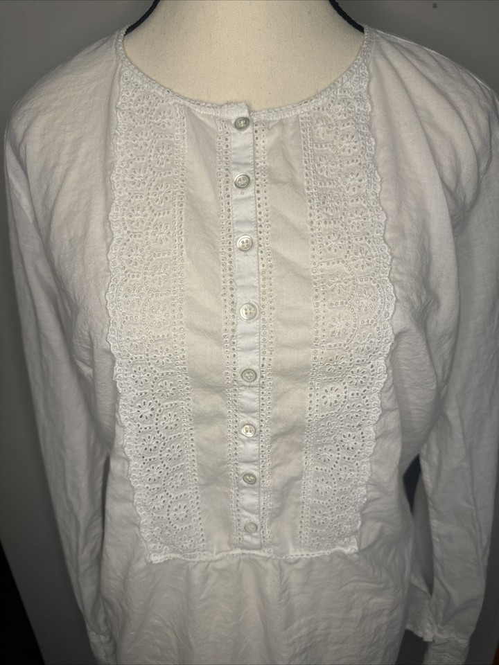Lucky Brand Women's WHITE Pin Tuck Lace Front Top Cottage Core Shabby ...