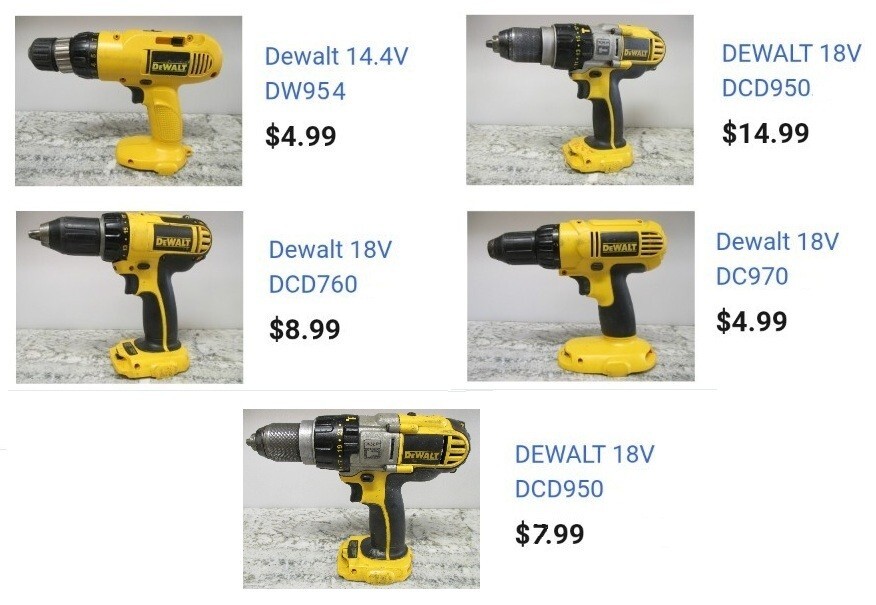 PARTS ONLY-NOT WORKING - Lot of 5 Dewalt Drills DCD950 (2), DCD760 ...