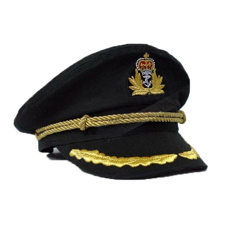 Black Yacht Captain Skipper Navy Sailor Boat Cap Hat Costume Adjustable ...
