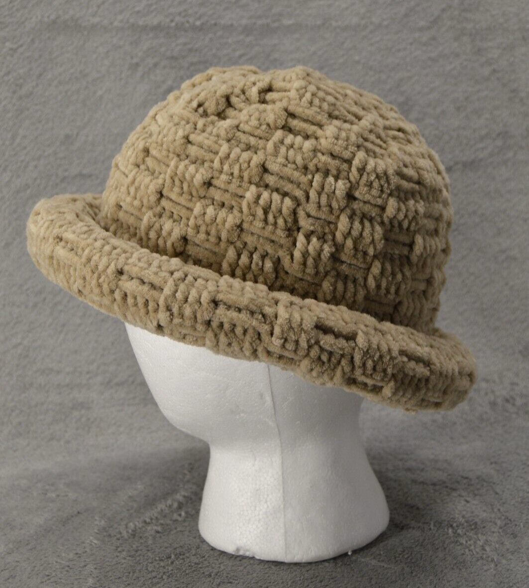 Bowler Hat Womens Medium 57cm Woven Knit Tan Retro 20s Stretch Boho ...