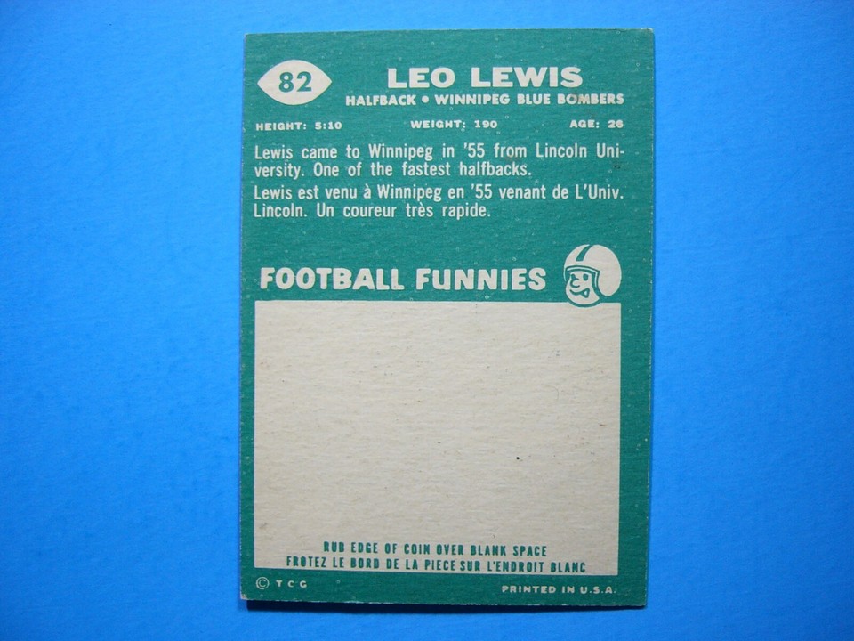 1960 TOPPS CFL FOOTBALL CARD #82 LEO LEWIS EX/NM NM SHARP+ '60 TOPPS | eBay