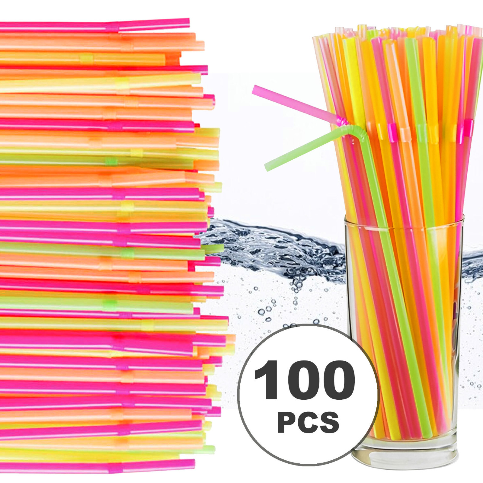 100/500pcs Reusable Flexible Drinking Straws Bendable Party Straws 21cm ...