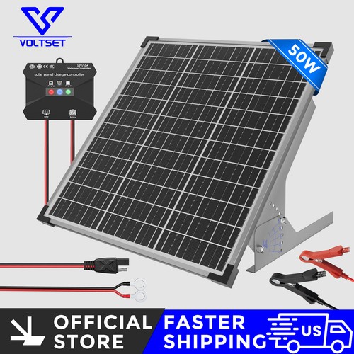 VOLTSET 50W Solar Panel Kit with Mount Bracket, 12V Solar Battery ...