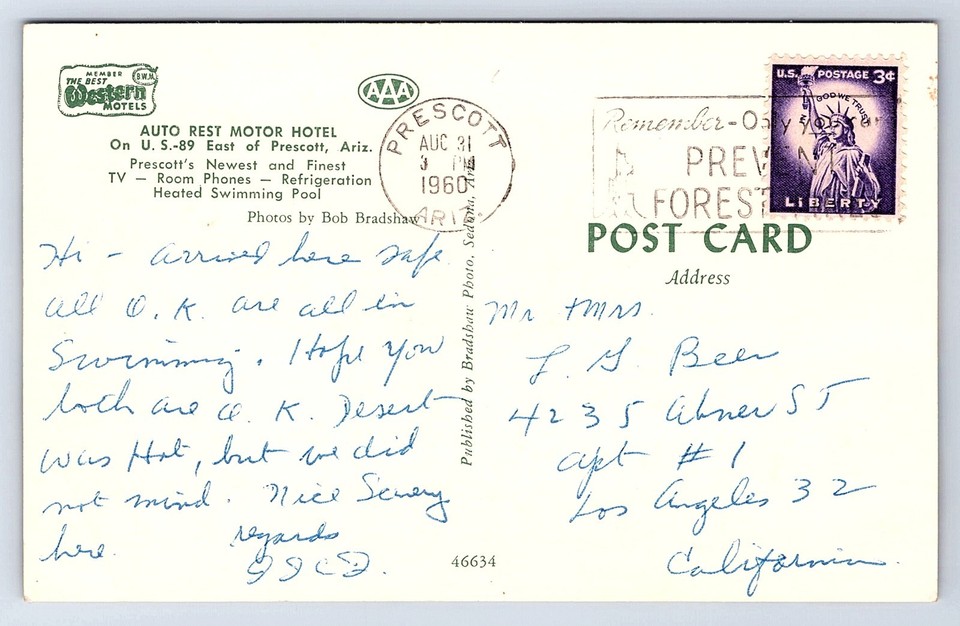 Prescott Arizona Auto Rest Motor Hotel Buena Vista Lounge Old Cars 1960 ...