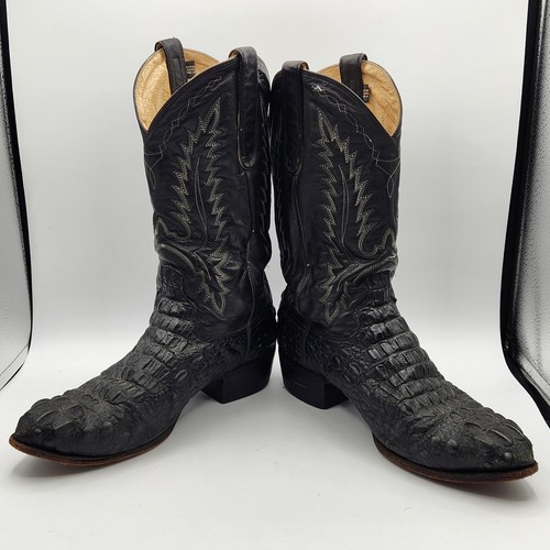 Mens 11EW Dan Post Genuine Caiman Black Cowboy Boots DPP344 Alligator ...